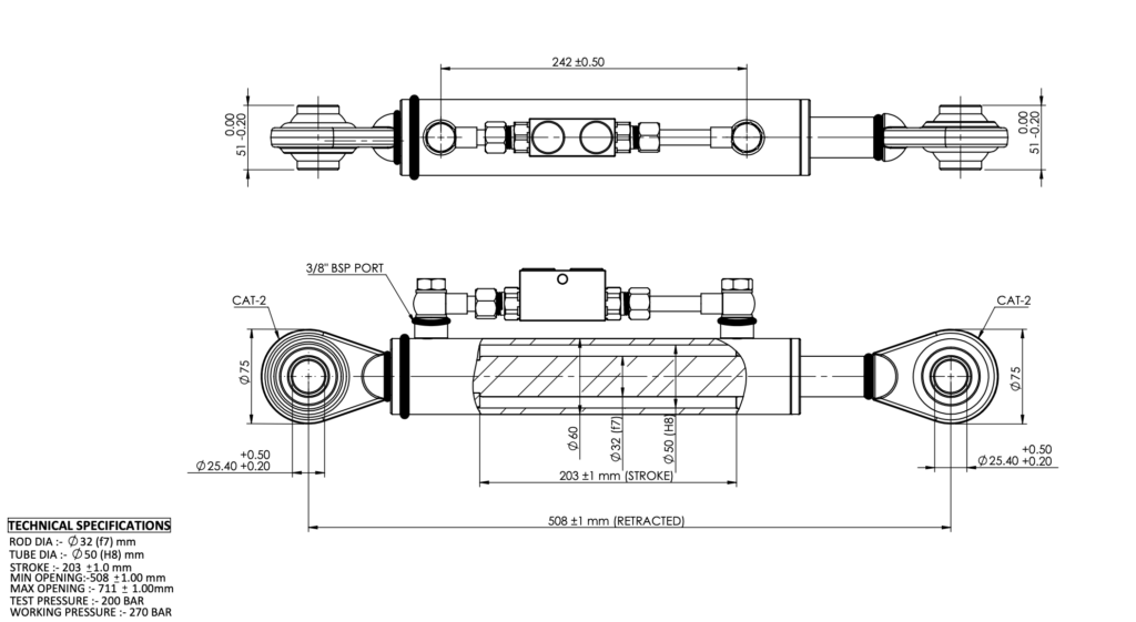 Hydraulic Top Link Cylinder - Mana Culture